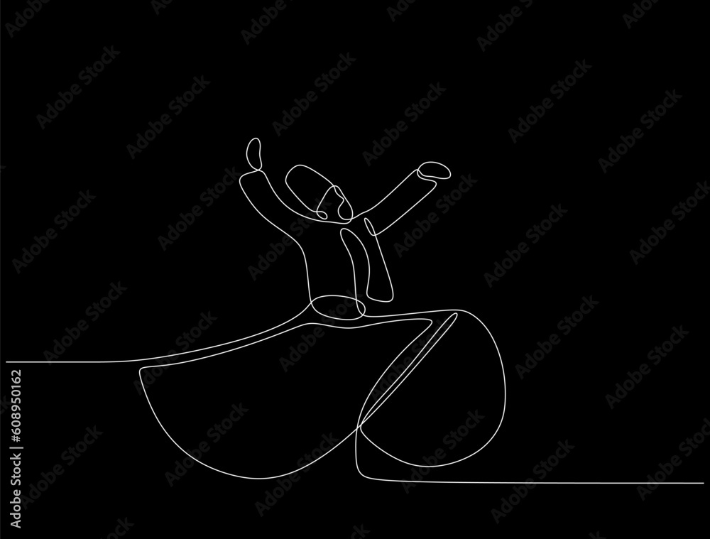 Continuous one line drawing of sufi dancer vector illustration ...