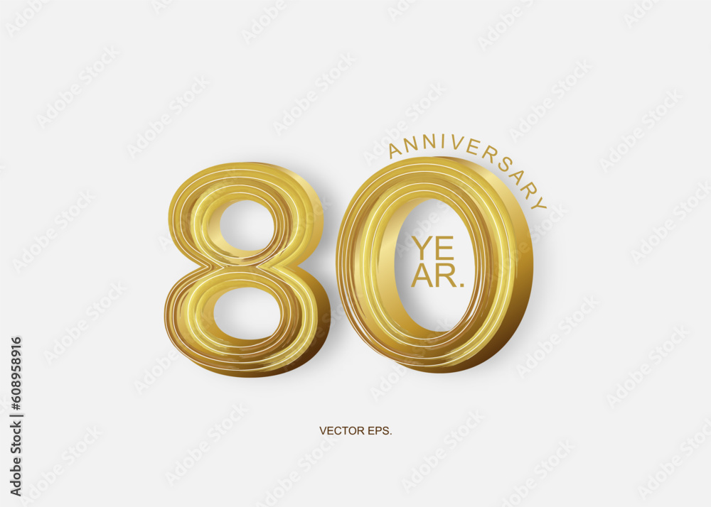 80th Anniversary celebration. Golden numbers, Vector festive ...