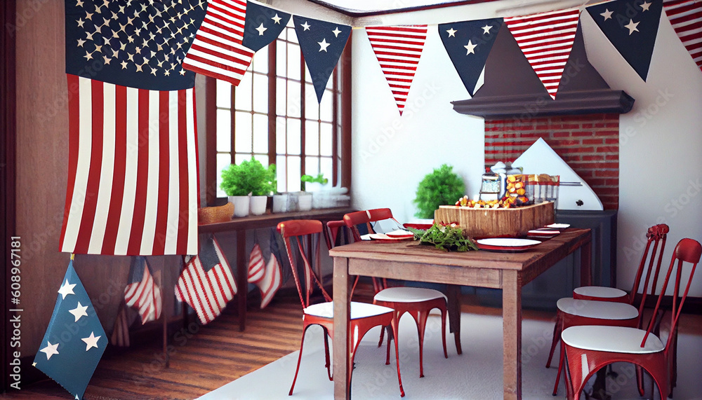 Patriotic 4th of July Memorial Day decor table home design. American ...