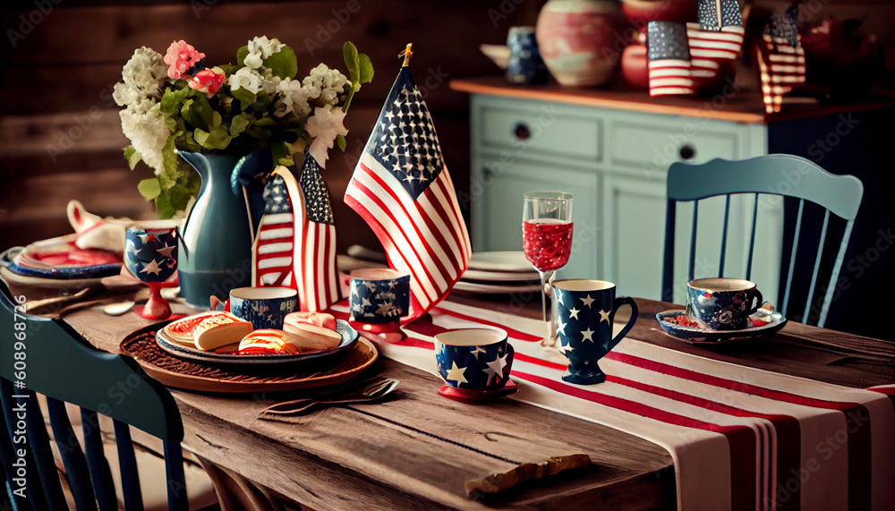 Patriotic 4th of July Memorial Day decor table home design. American ...