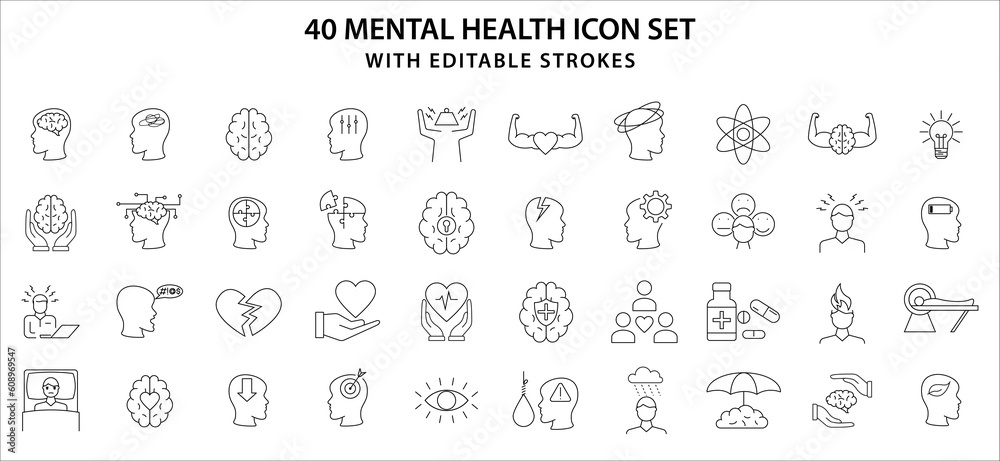 Psychology and mental line icons collection. Mental health icon set ...