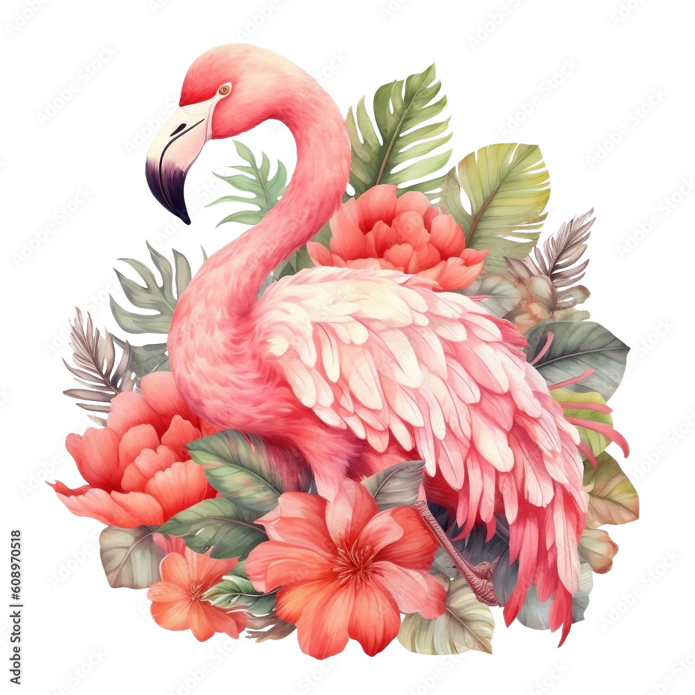 Summer Pink Flamingo Bird Watercolor Clipart Illustration, Tropical ...