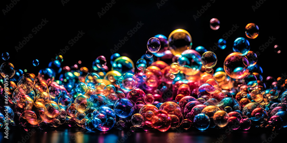 Flying soap bubbles isolated on black background. Ai generated Stock ...