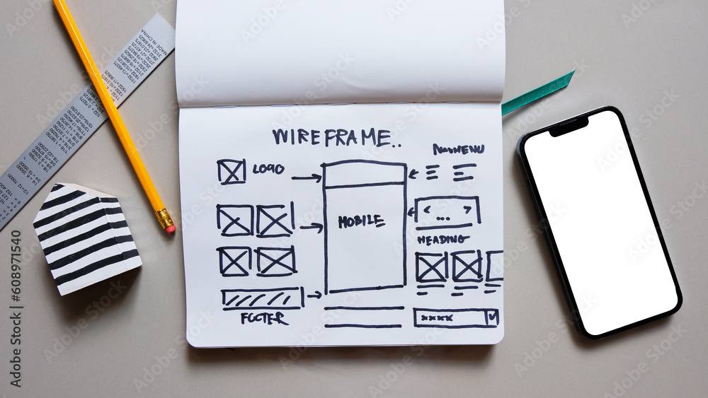 Sketch, prototype, framework, layout future app design project. Stock ...
