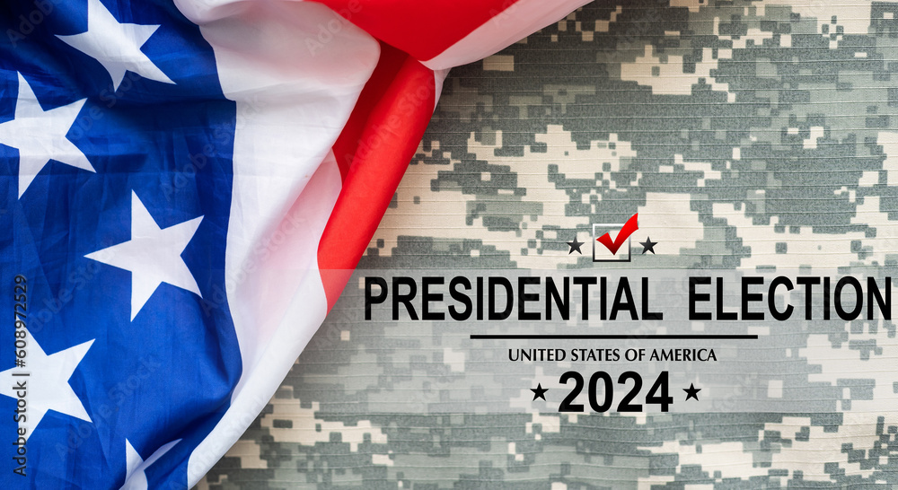 Presidential Election 2024 text on white paper over Waving American ...