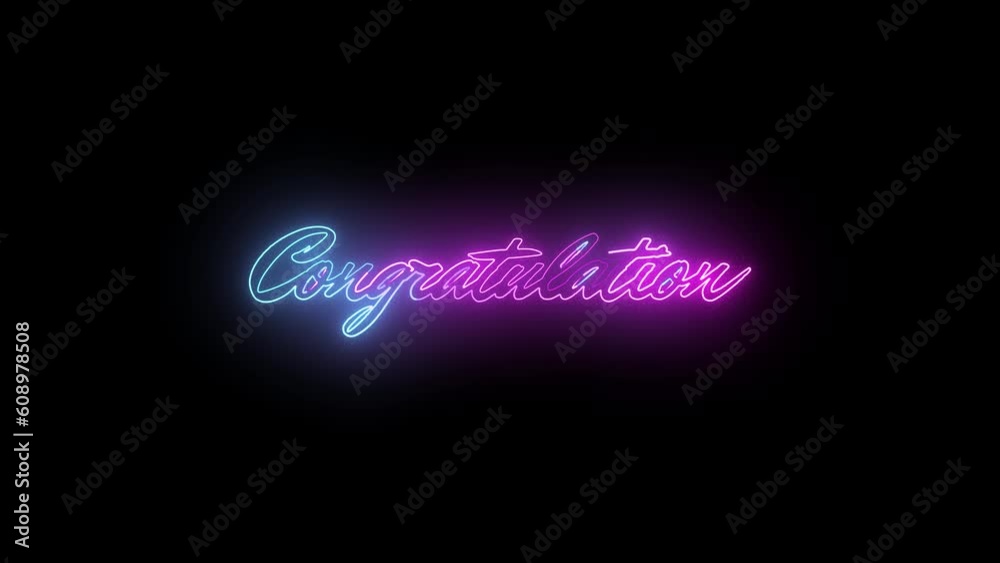 Congratulations. Animation neon on the black screen alpha channel ...