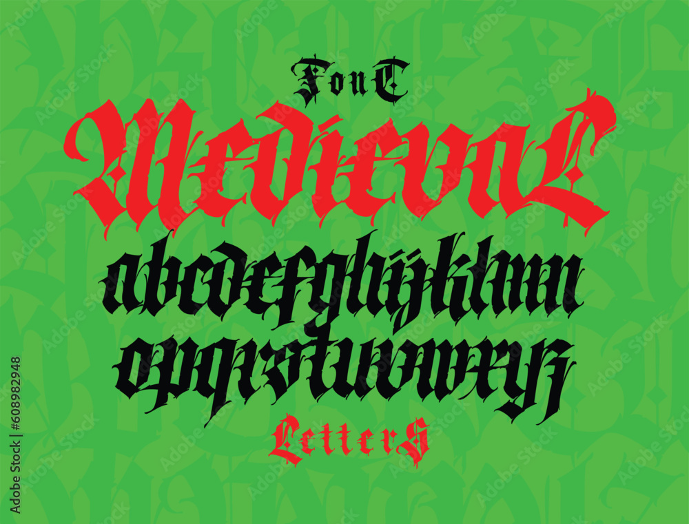 Gothic, English alphabet. Vector. Medieval Latin letters and numbers ...