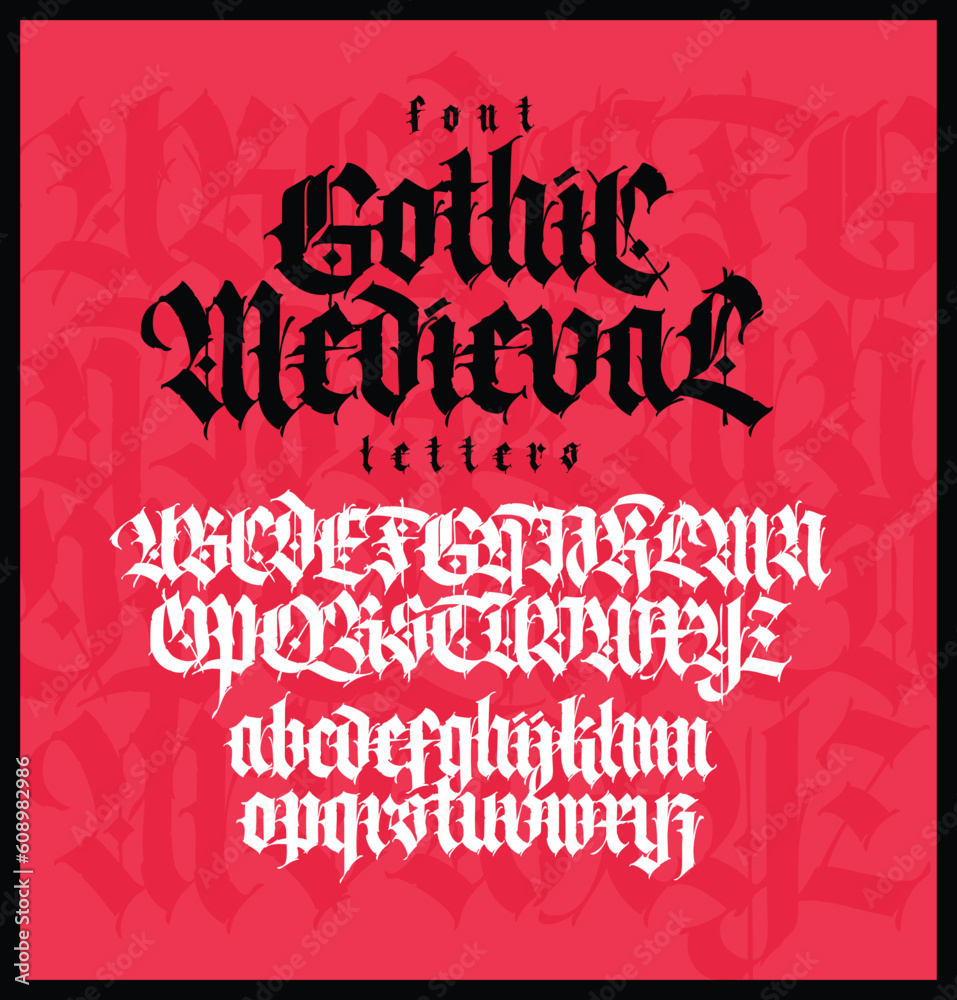 Gothic, English alphabet. Vector. Medieval Latin letters and numbers ...
