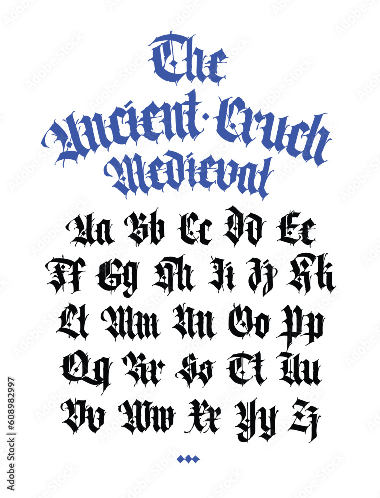 Gothic, English alphabet. Vector. Medieval Latin letters and numbers ...