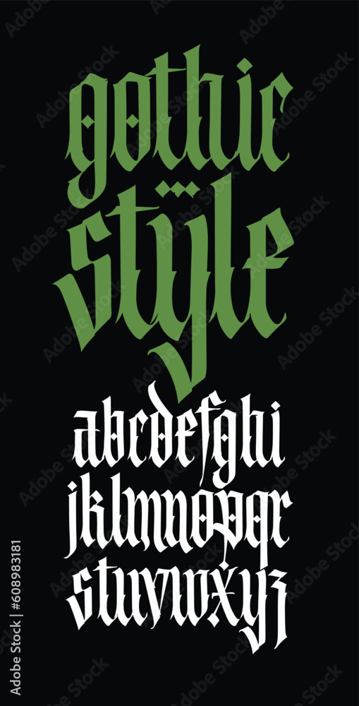 Gothic font from Latin letters. Vector. English alphabet. Medieval ...