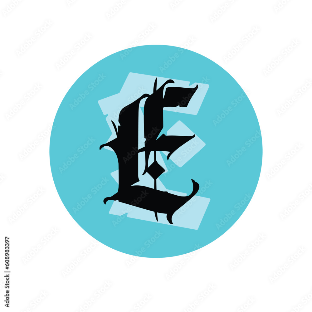 Letter E, in the Gothic style. Vector. Alphabet. The symbol is isolated ...
