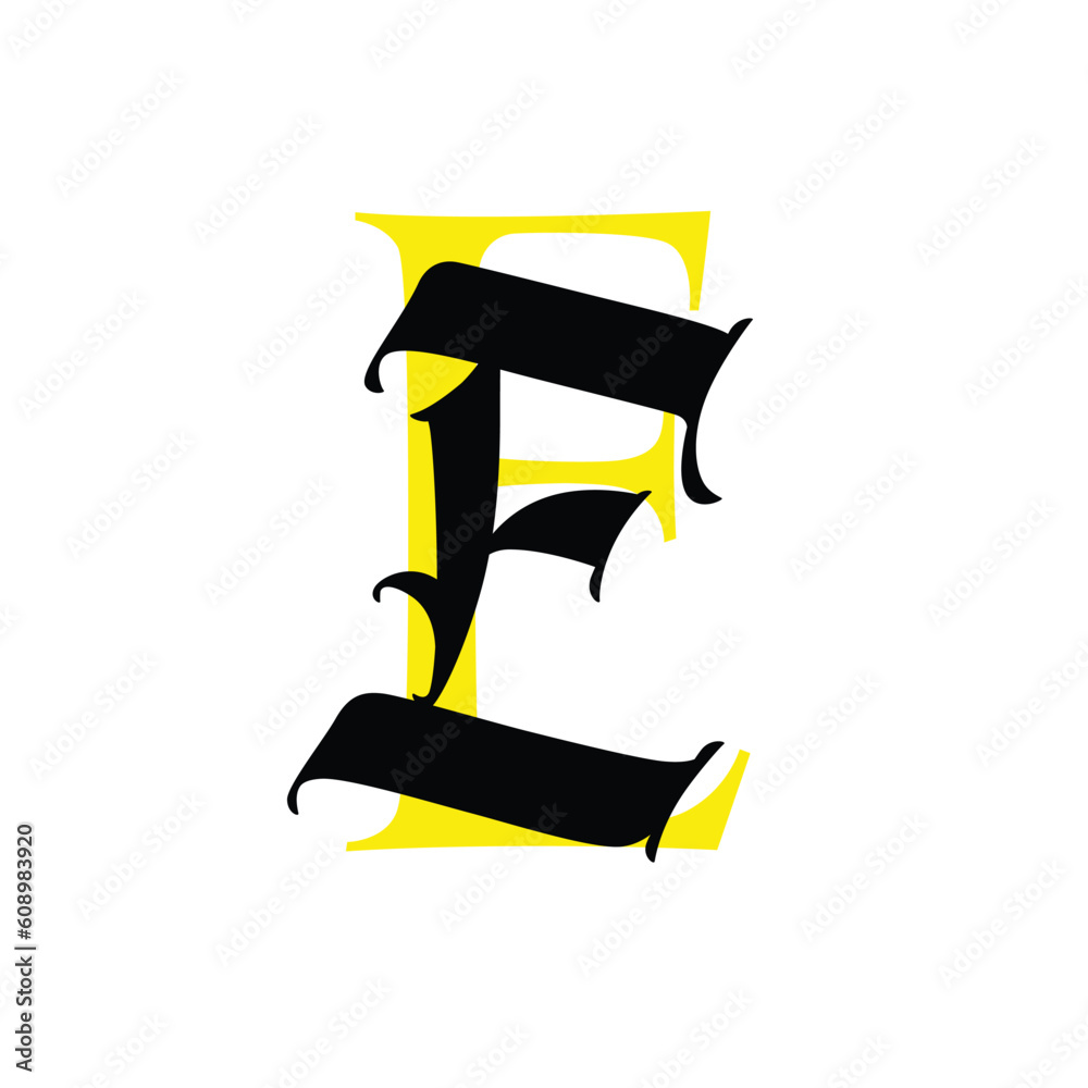 Letter e, in the Gothic style. Vector. Alphabet. The symbol is isolated ...