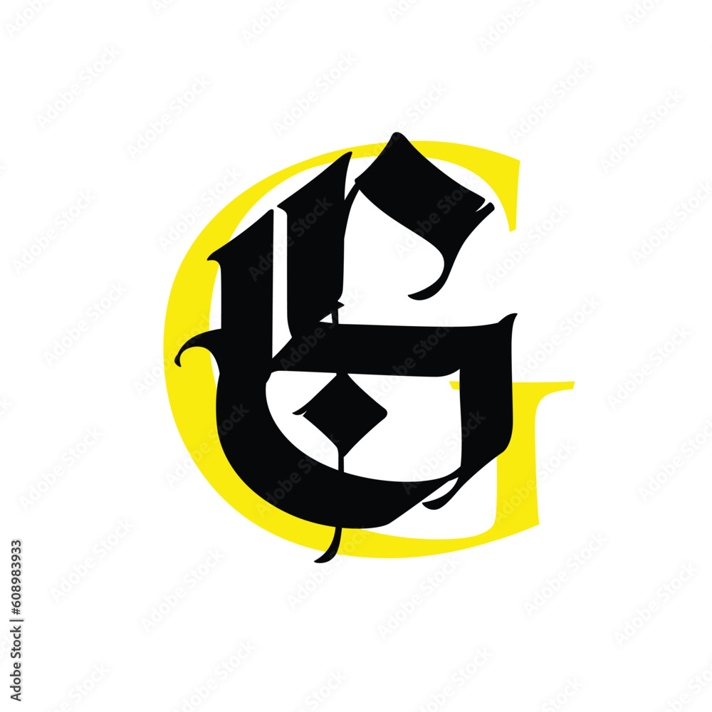 Letter g, in the Gothic style. Vector. Alphabet. The symbol is isolated ...