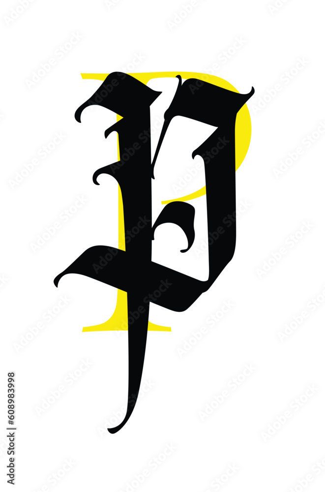 Letter p, in the Gothic style. Vector. Alphabet. The symbol is isolated ...