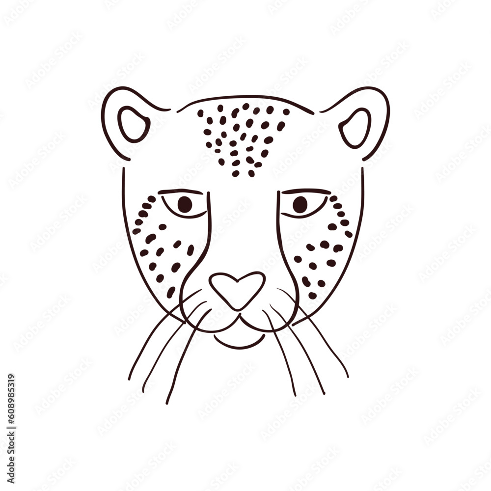 Cute cheetah face, portrait hand drawn cartoon character illustration ...