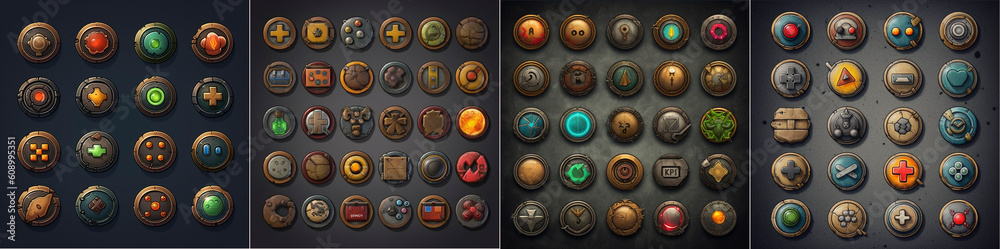 Create custom buttons and icons that match the design aesthetic of a ...