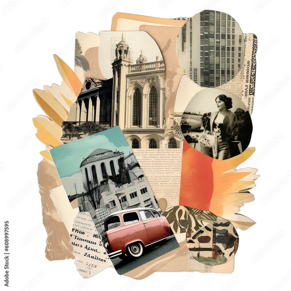 Old Retro Vintage 1920s Newspaper Collage Cutout Composition, Vintage ...