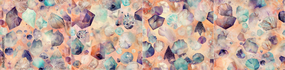 Fossil and crystal-inspired design with a pearly texture pastel color ...