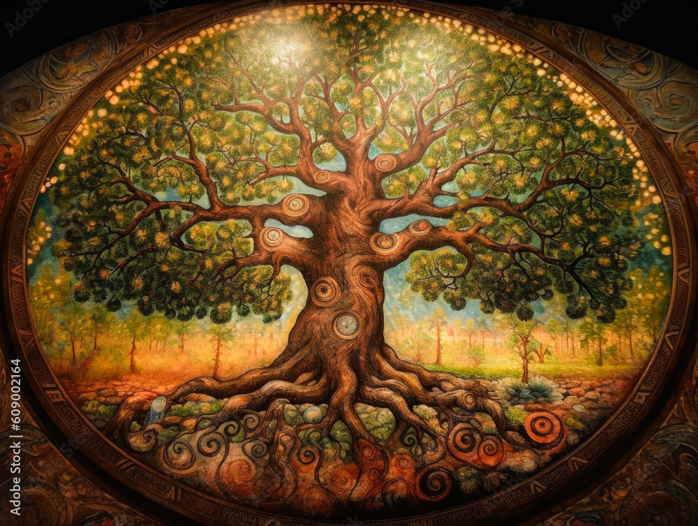 ภาพประกอบสต็อก Big tree of life, the center of the world. Connection of ...