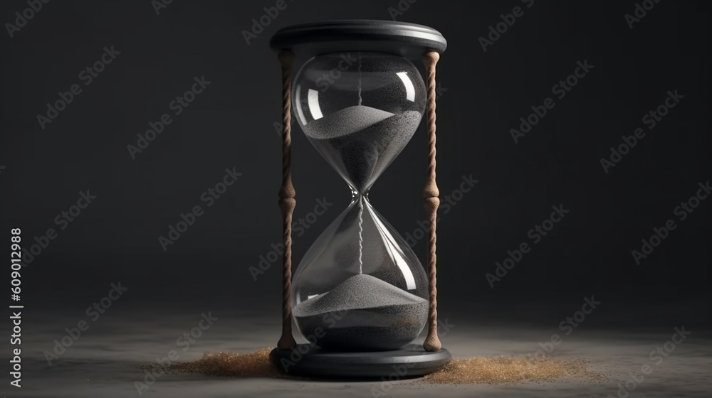 Hourglass with sand on black background, time is running out concept ...
