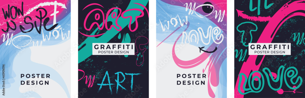 Set of posters in graffiti style. Vector drawing in abstract style ...
