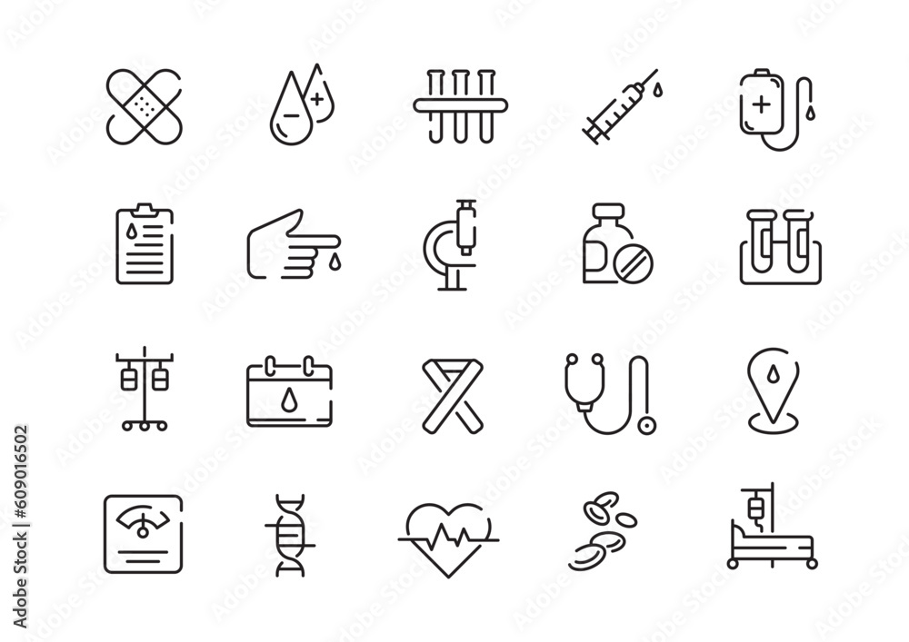 Set of black and white Blood and medical icons showing medical and ...