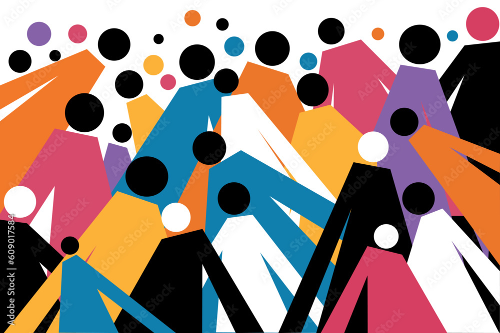 Geometric illustration of a crowd of multi coloured human figures Stock ...