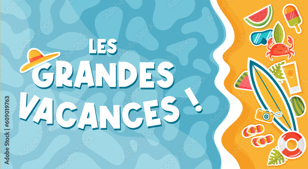 Les grandes vacances - Titres et illustrations vectorielles colorées ...