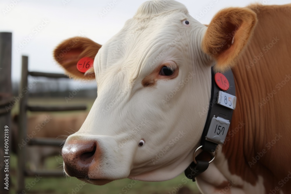 Cow Monitoring System and tools. Movement detectors collar on cows neck ...