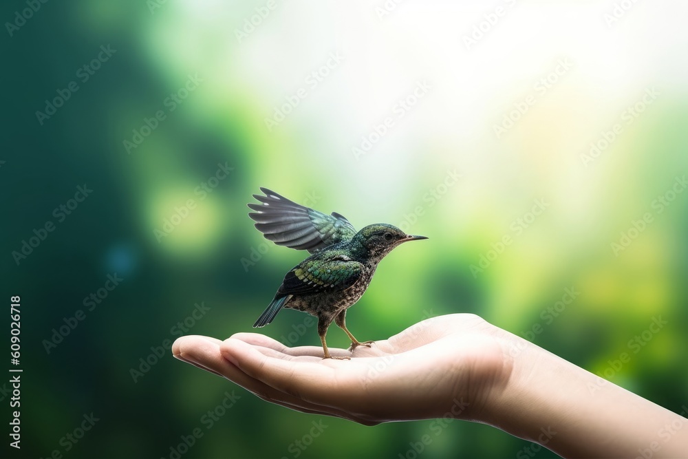 International day of peace concept: hand holding bird flying on nature ...