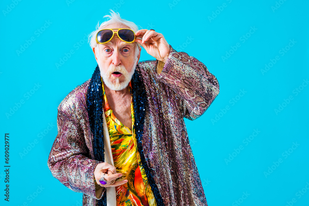 Cool senior man with fashionable outfit portrait - Old and funny ...