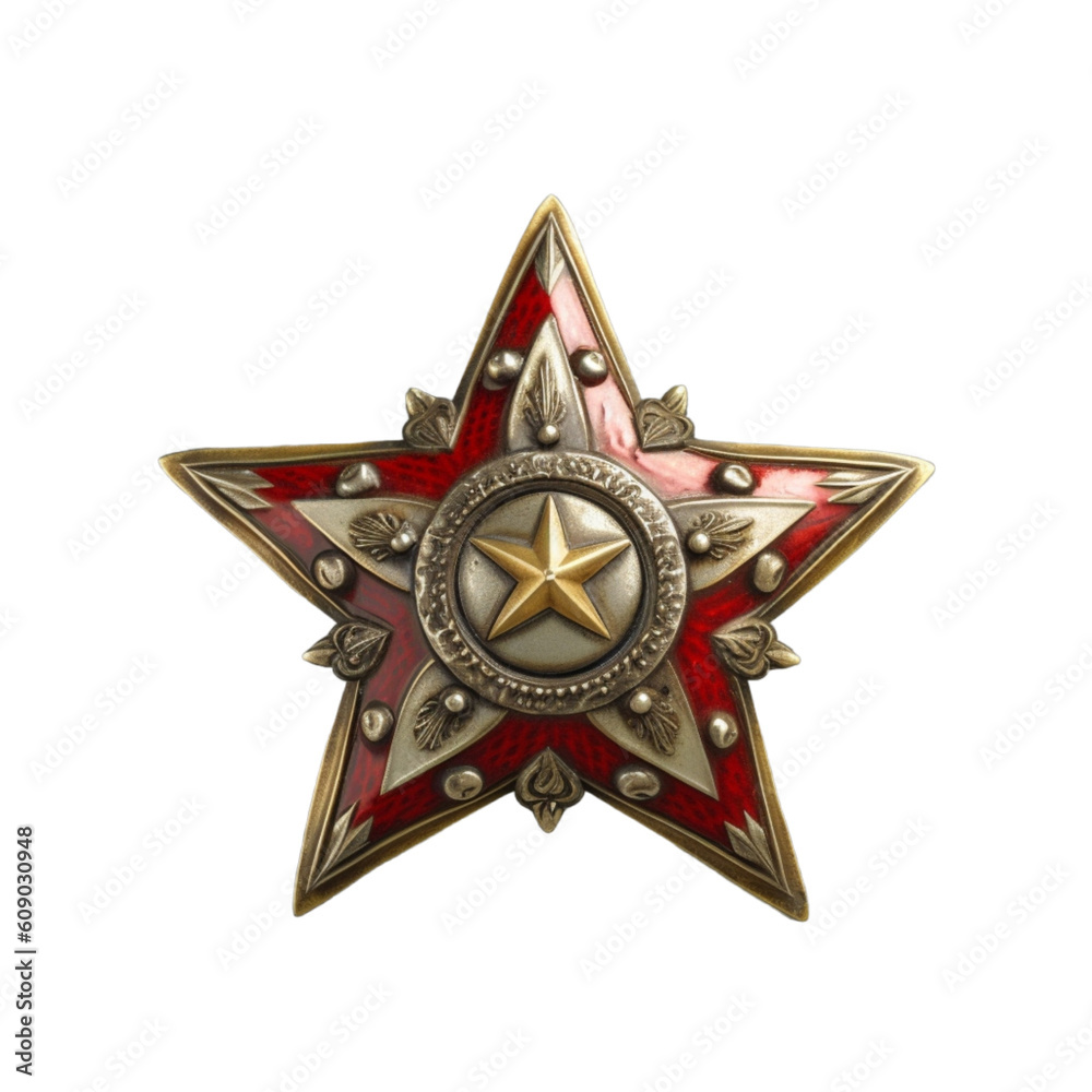 a red and gold star on a transparent background, in the style of soviet ...