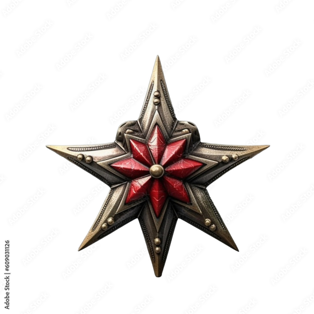 a red and gold star on a transparent background, in the style of soviet ...