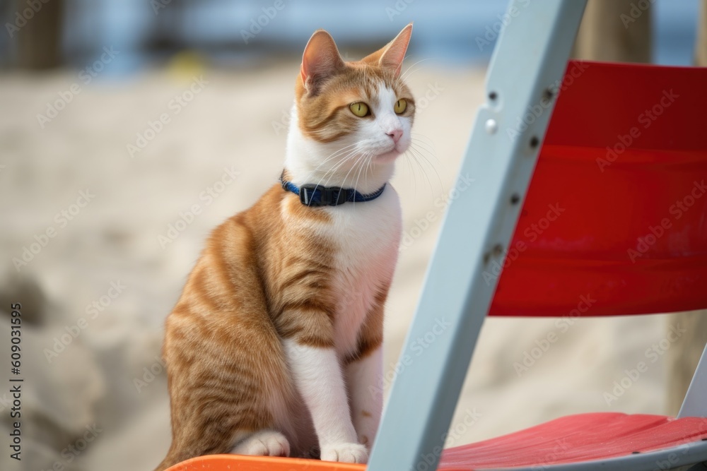 cat lifeguard sitting on beach chair, keeping an eye out for trouble ...