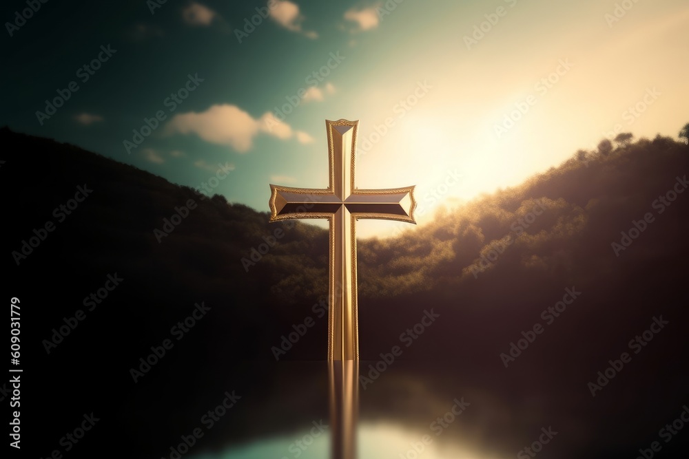 salvation concept:The Cross symbol of christian and Jesus Christ ...