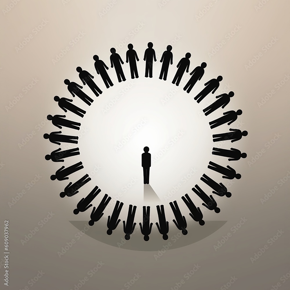 Generative AI symbol of a person encircled by many people. Can be ...