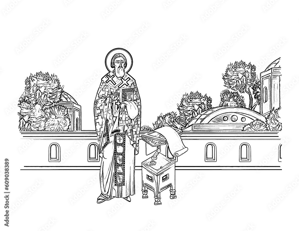 Saint Sava serbian. Illustration in Byzantine style. Coloring page on ...