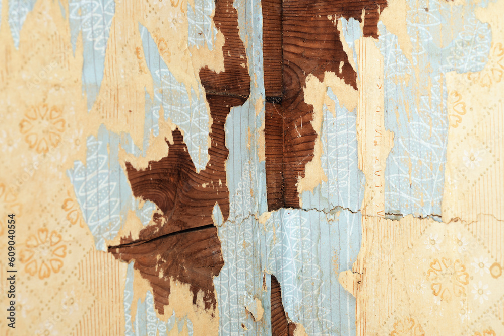 Old torn wallpaper on the wall.Old wallpaper for texture or background ...