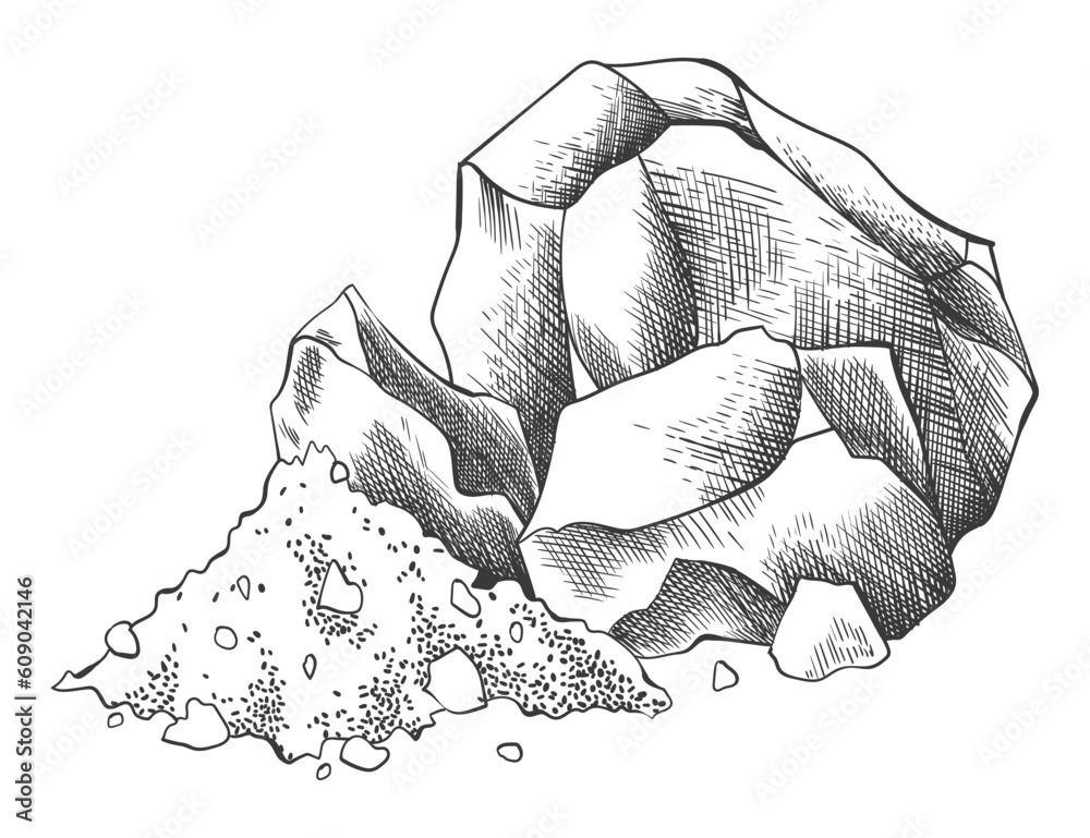 Sea salt sketch. Hand draw spice, vintage sea powder. Food ingredients ...