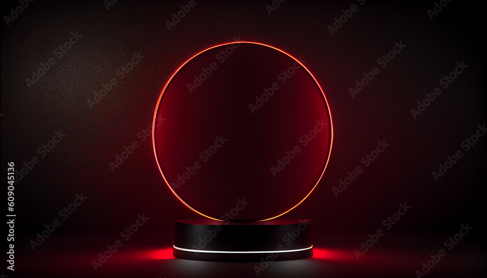 red light round podium and black background for mock up Ai generated ...
