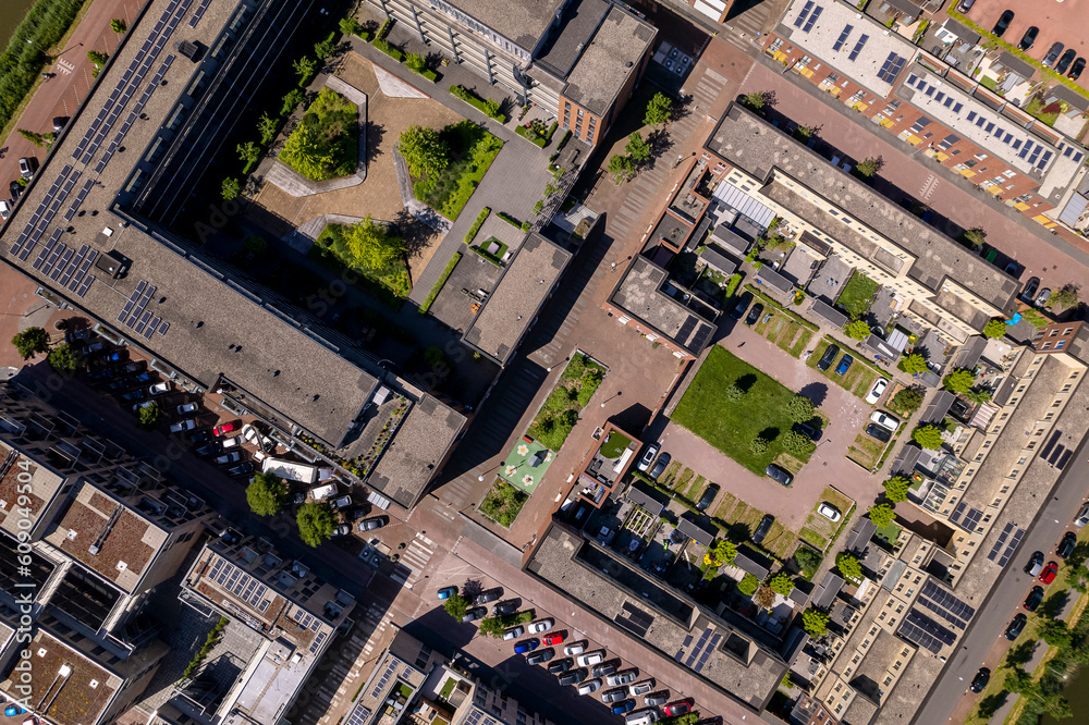 Aerial top down street plan view of Leidsche Rijn residential ...