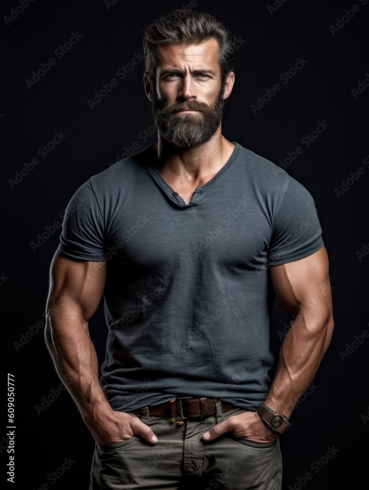 Man with a beard standing in front of a black background. Generative AI ...