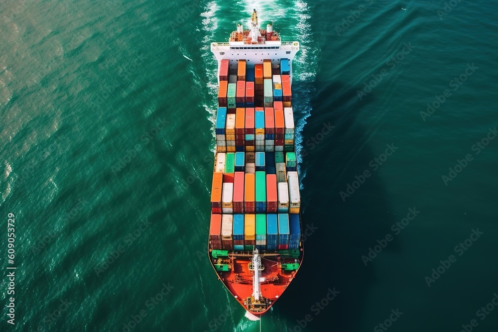 Container Schiff Fährt auf dem Meer, Transport, Transportschiff mit ...