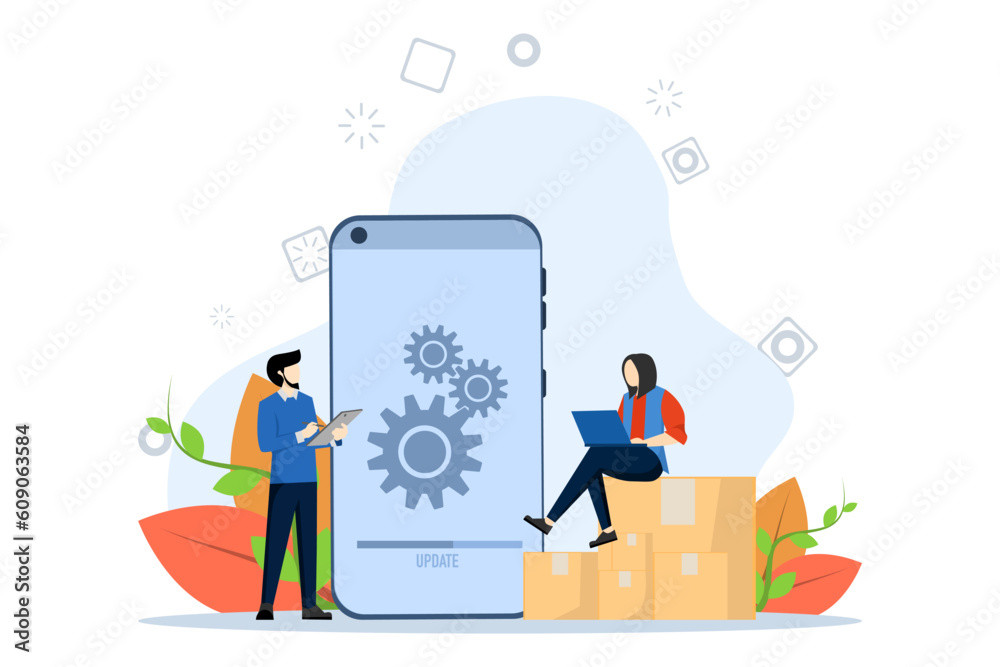 System Update Concept, Show people update operating system ...