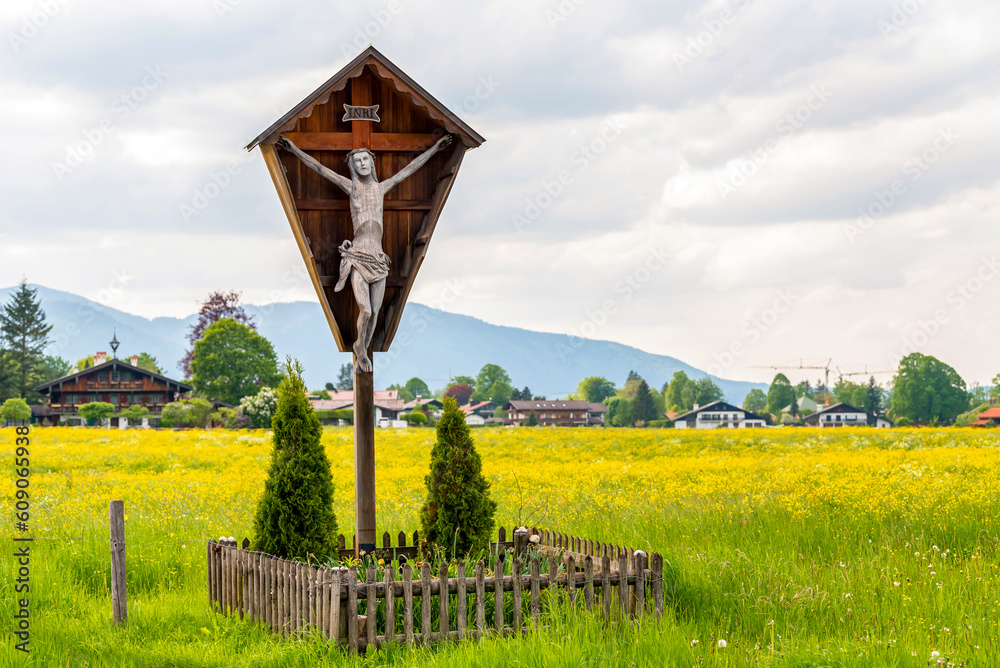 Crucifix depicting jesus christ on the street in a bavarian village ...