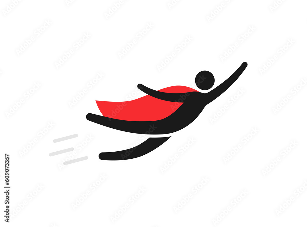 Flying stick figure hero icon. Clipart image isolated on white ...