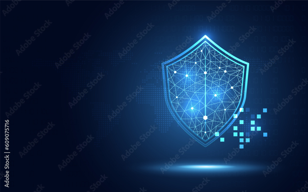 Futuristic cyber security shield guard blue abstract digital glowing ...