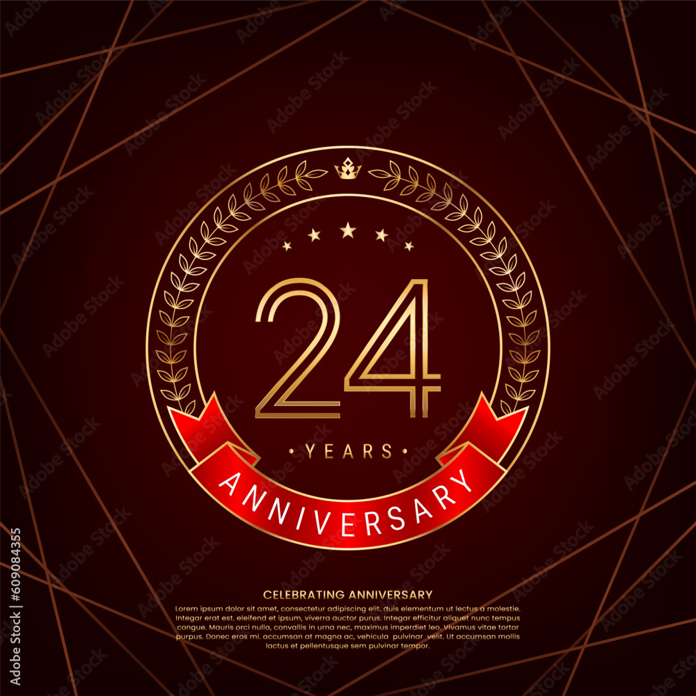 24th anniversary logo with golden laurel wreath and double line numbers ...