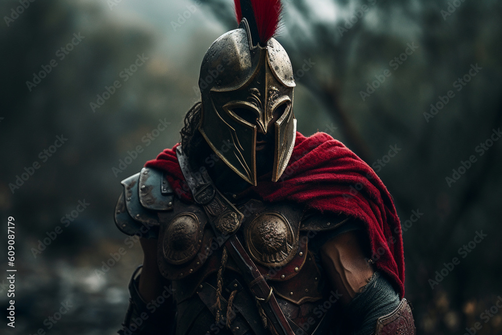 Portrait of a Spartan warrior in traditional armor, and a Corinthian ...