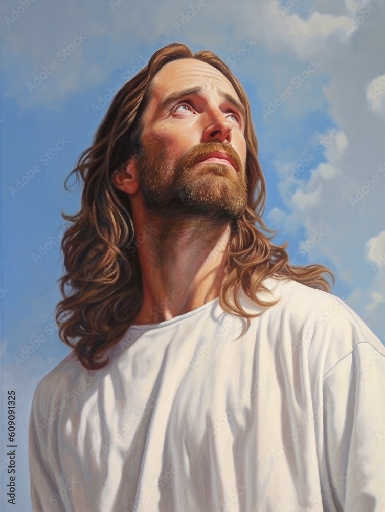 Oil painting of Jesus of Nazareth expression looking at the sky The Son ...